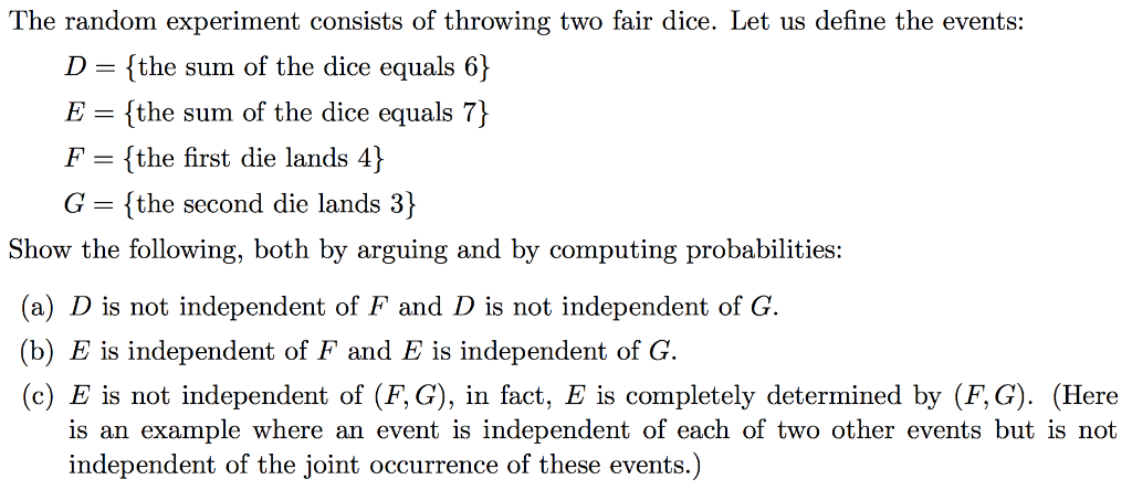 Solved The random experiment consists of throwing two fair | Chegg.com