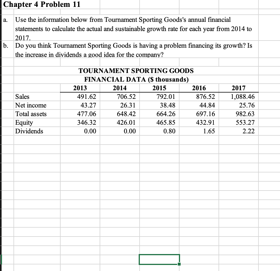 Solved Do problem 4.11 ﻿using the Excel spreadsheet provided | Chegg.com