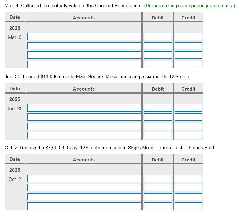 Solved Jun. 30: Loaned $11,000 cash to Main Sounds Music, | Chegg.com