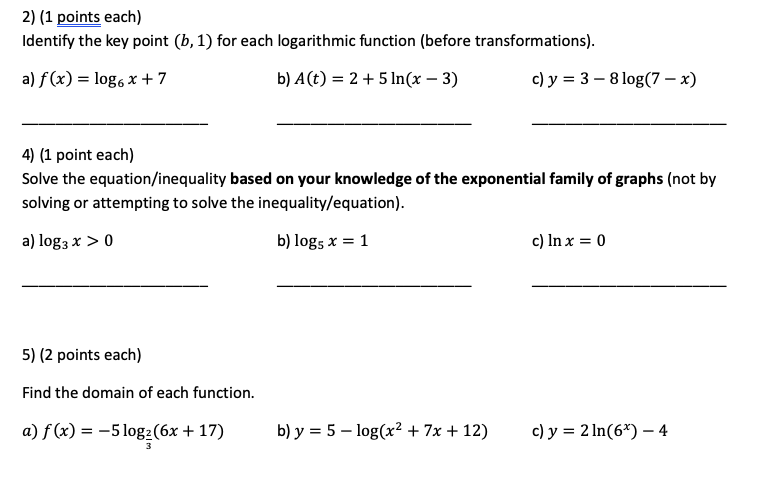 Solved 2) (1 points each) Identify the key point (b, 1) for | Chegg.com Solved 2) (1 points each) Identify the key point (b, 1) for | Chegg.com