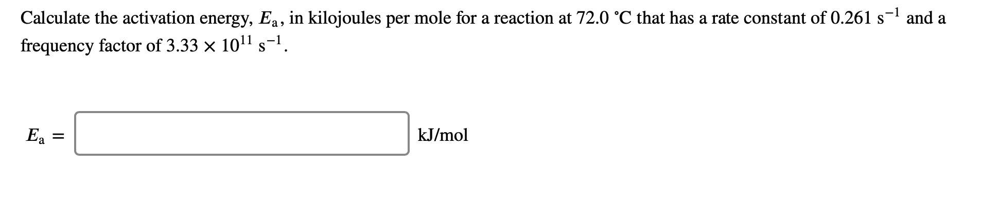 Solved Calculate the activation energy, Eq, in kilojoules | Chegg.com
