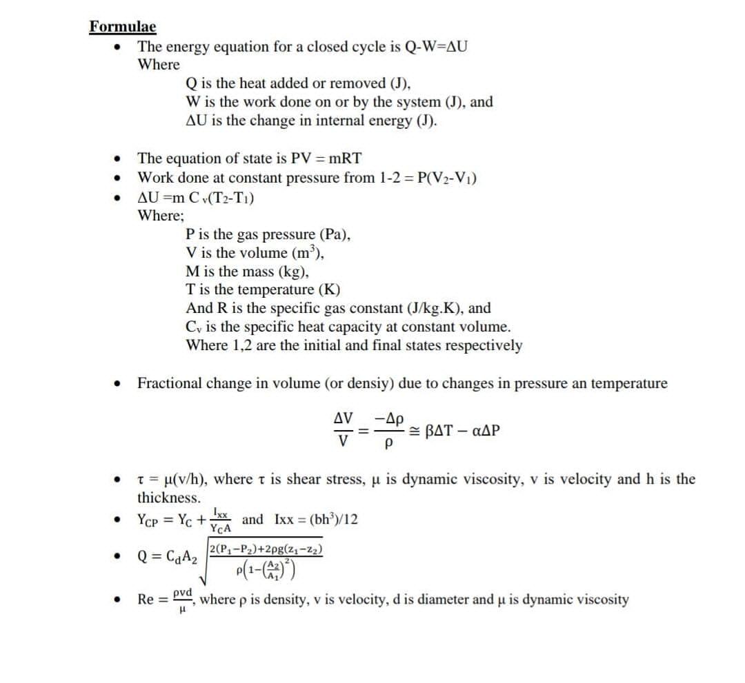 Solved Formulae The energy equation for a closed cycle is | Chegg.com