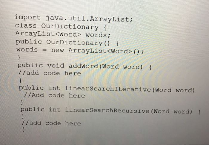 Solved Write a java class called OurDictionary to create an | Chegg.com