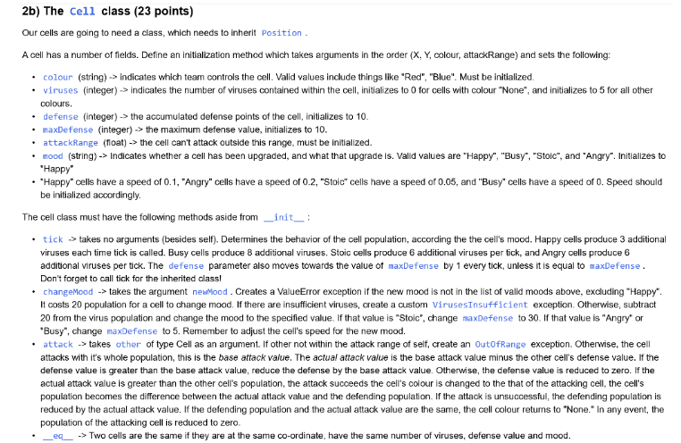 Solved 2b) The Cell class (23 points) Our cells are going to | Chegg.com