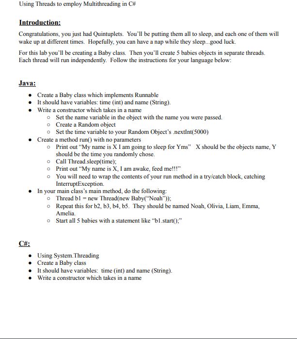 Solved Using Threads to employ Multithreading in C# | Chegg.com