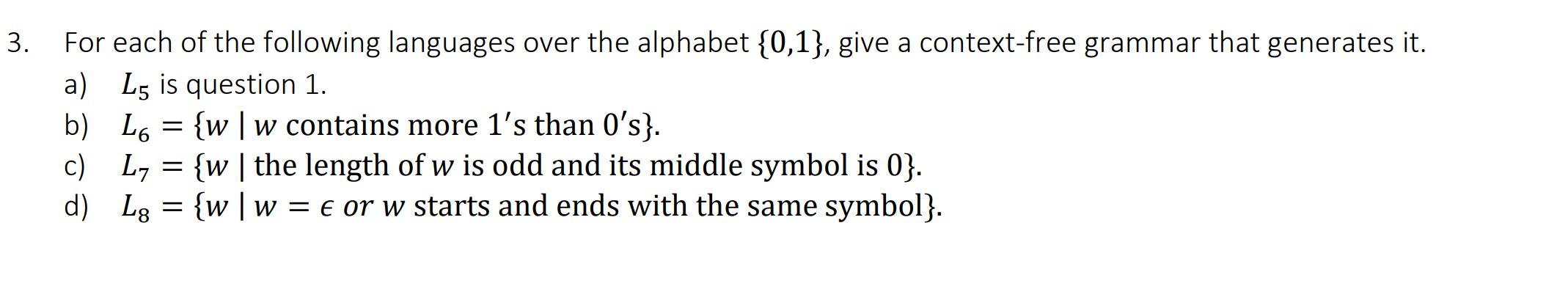 Solved 3. For each of the following languages over the | Chegg.com