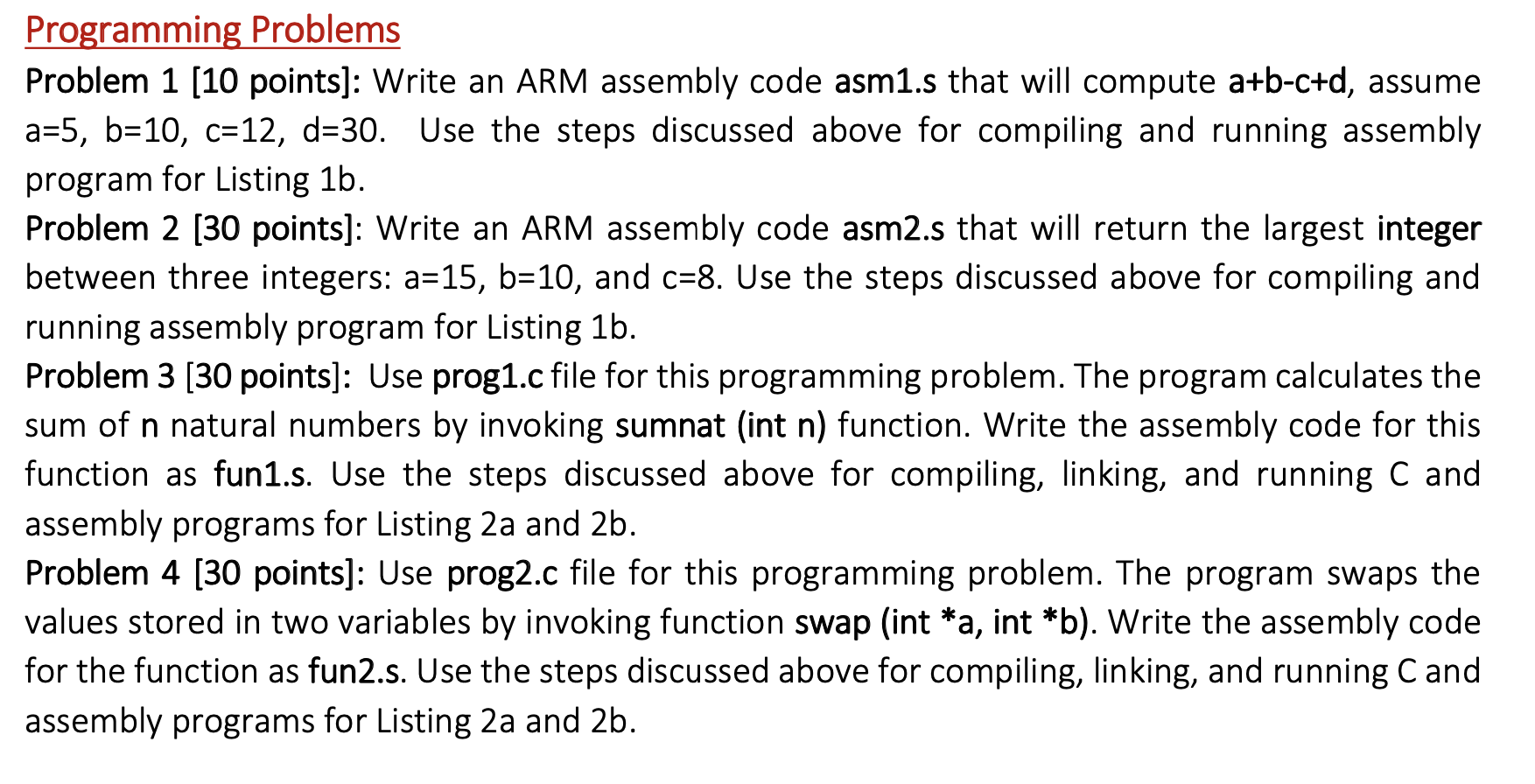 Solved 1 Programming Problems Problem 1 (10 points]: Write | Chegg.com