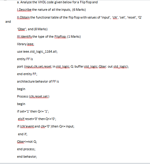 Solved a. Analyze the VHDL code given below for a Flip flop | Chegg.com