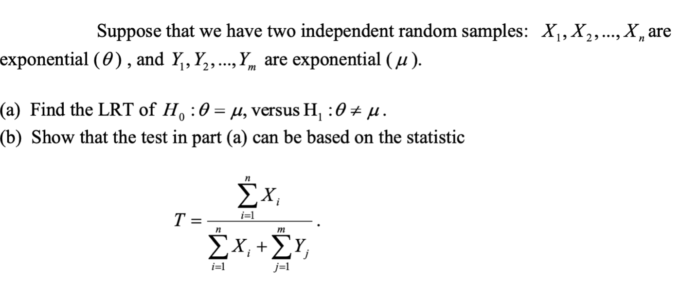Solved Suppose that we have two independent random samples: | Chegg.com