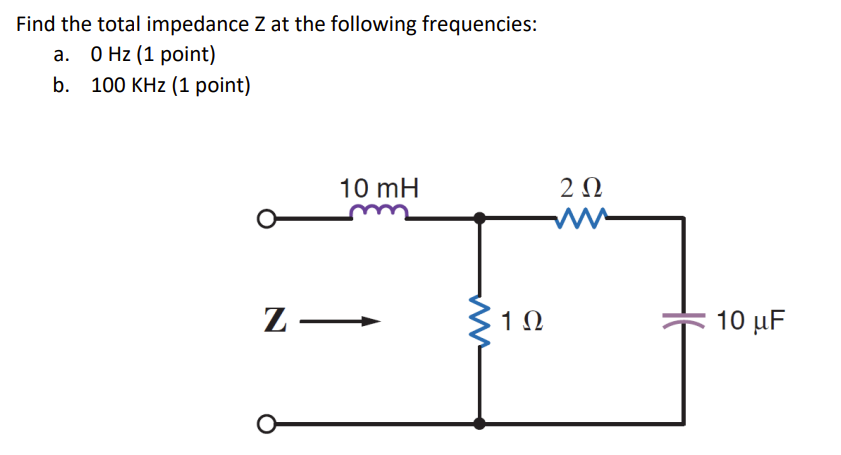 Solved Find the total impedance Z at the following | Chegg.com
