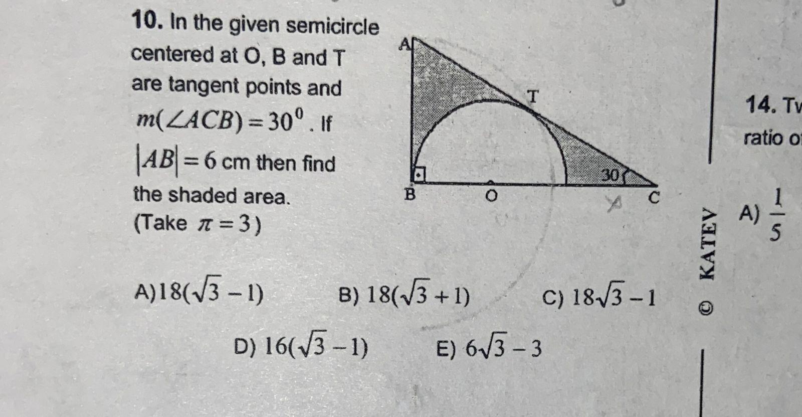 Solved 10. In the given semicircle centered at O,B and T are | Chegg.com