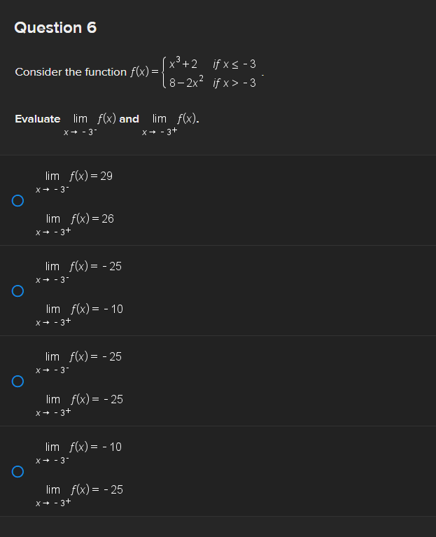 Solved onsider the function f(x)={x3+28−2x2 if x≤−3 if x>−3 | Chegg.com