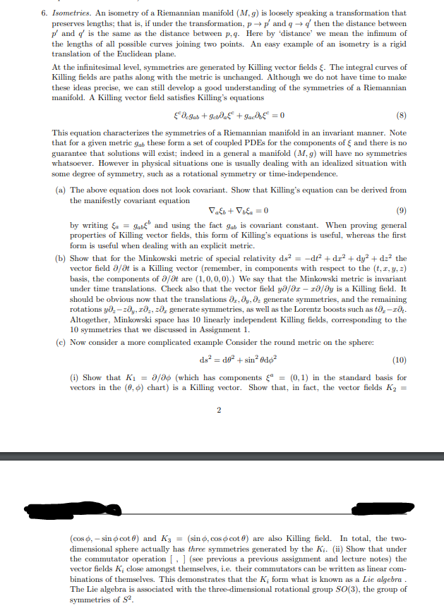 6. Isometries. An isometry of a Riemannian manifold | Chegg.com