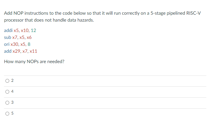 Solved Add NOP instructions to the code below so that it | Chegg.com