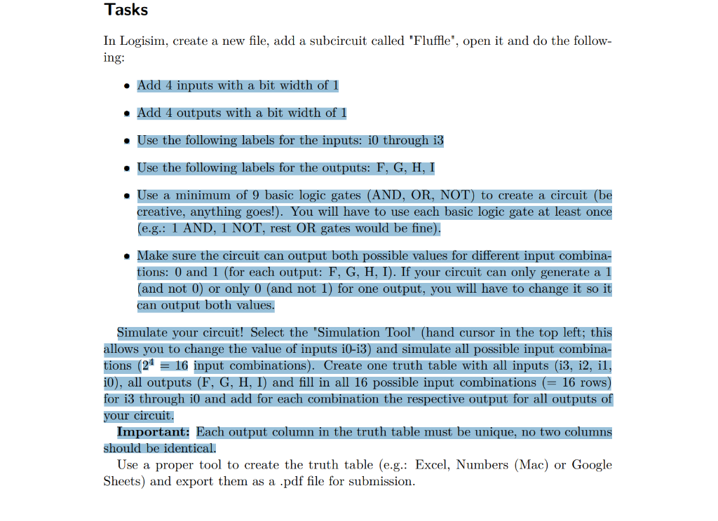 Solved Tasks In Logisim, create a new file, add a subcircuit | Chegg.com