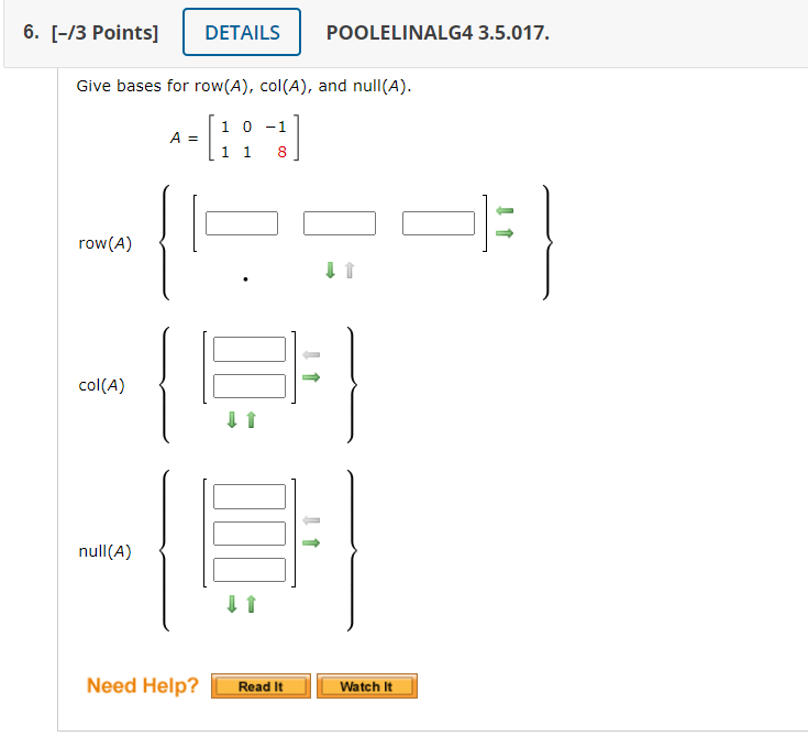 Give bases for row(A),col(A), and null(A). | Chegg.com