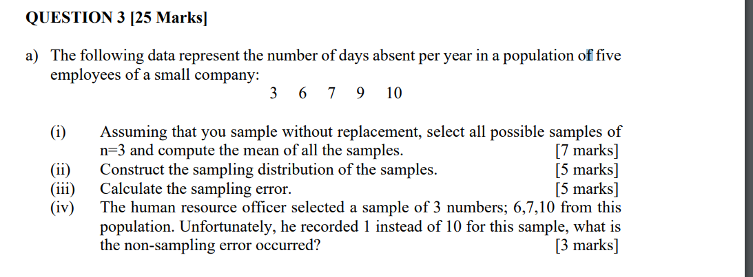 Solved QUESTION 3 [25 Marks] a) The following data represent | Chegg.com