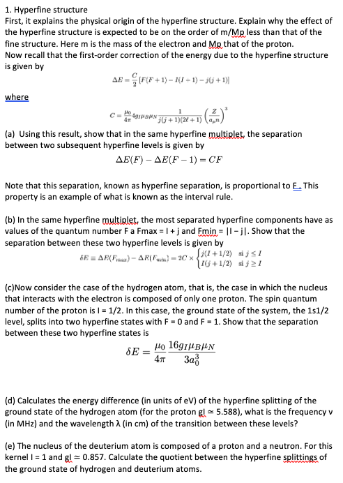 Solved 1. Hyperfine structure First, it explains the | Chegg.com