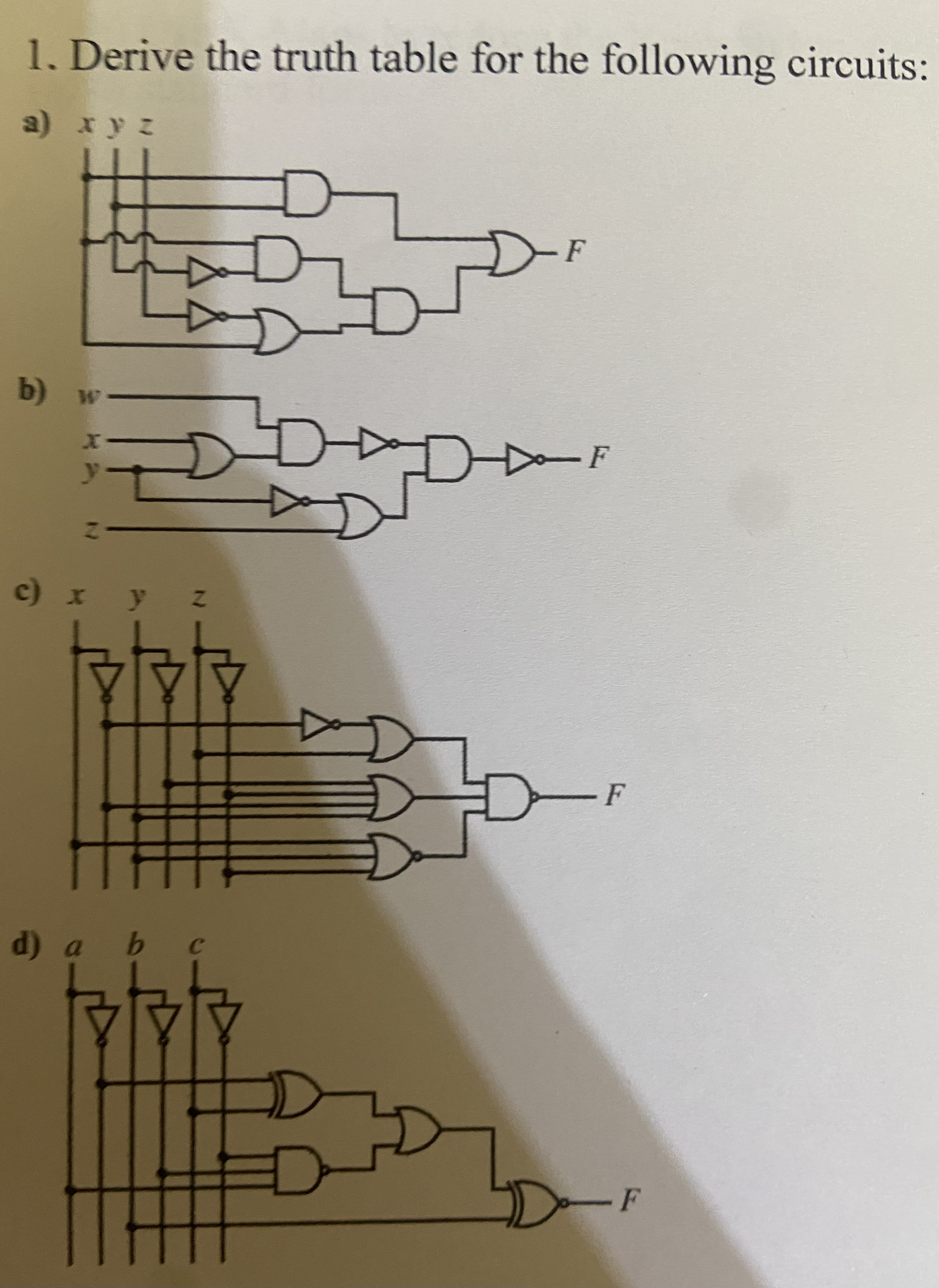 Solved 1. Derive the truth table for the following circuits: | Chegg.com