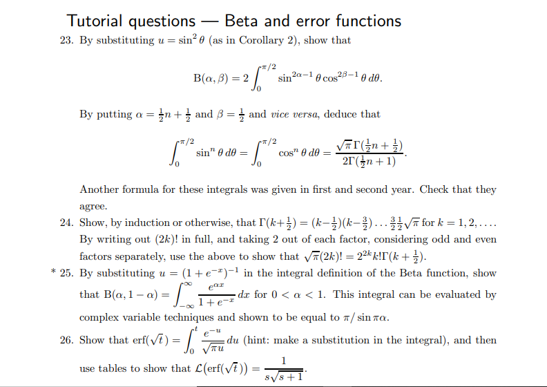 Solved Tutorial questions - Beta and error functions 23. By | Chegg.com