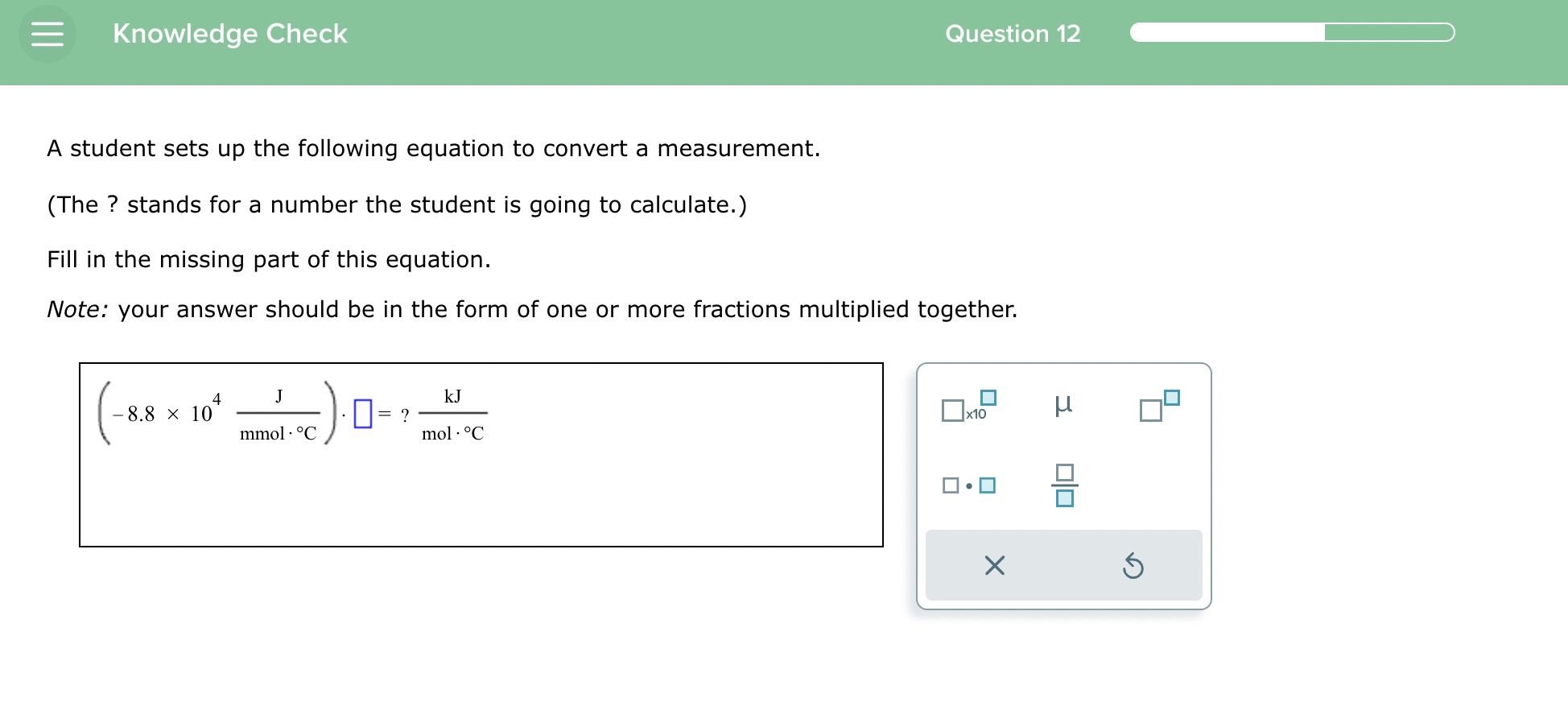 Solved A student sets up the following equation to convert a | Chegg.com