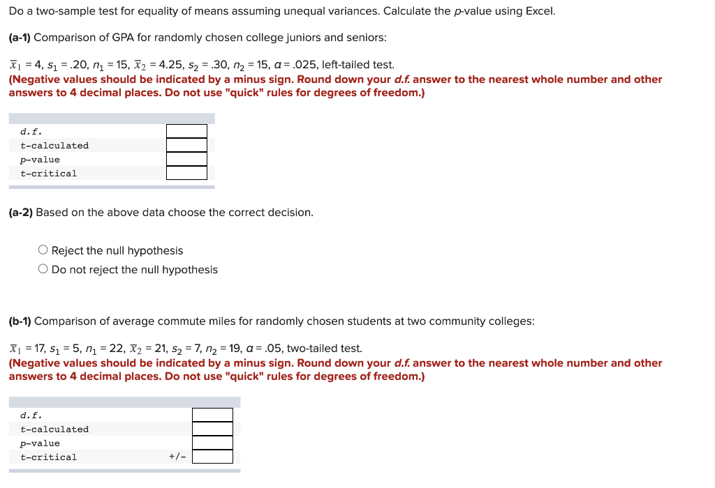 Solved Do a two-sample test for equality of means assuming | Chegg.com