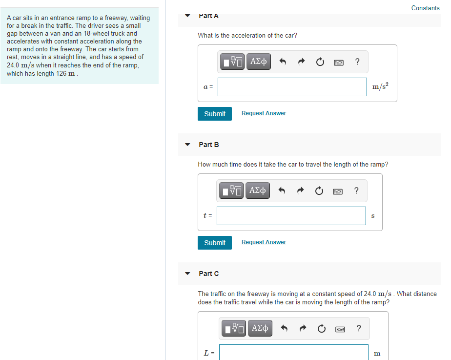 Solved Constants Part A What is the acceleration of the car? | Chegg.com