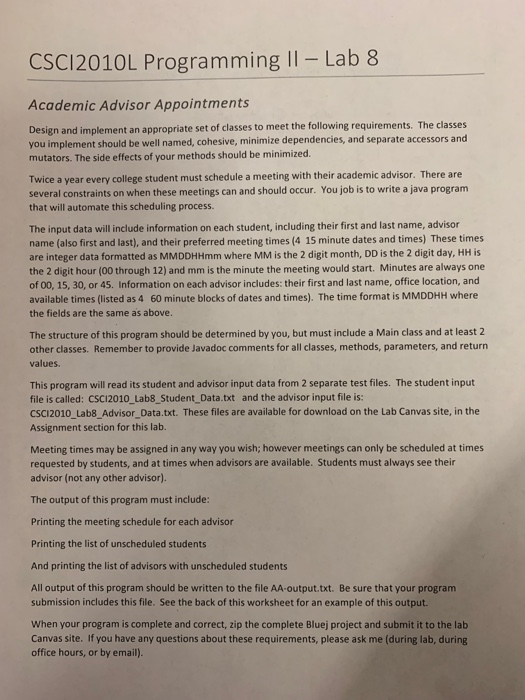 CSCI2010L Programming Il Lab 8 Academic Advisor | Chegg.com