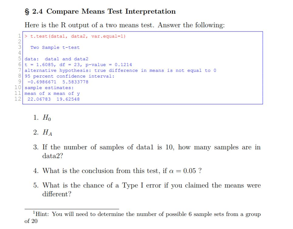 Solved S 2.4 Compare Means Test Interpretation Here is the R | Chegg.com