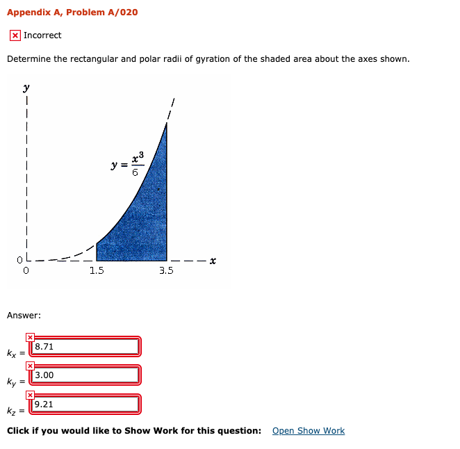 Solved Appendix A. Problem A/020 Incorrect Determine the | Chegg.com