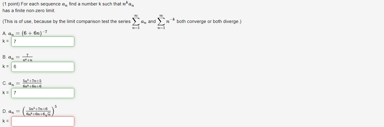Solved (1 point) For each sequence an find a number k such | Chegg.com
