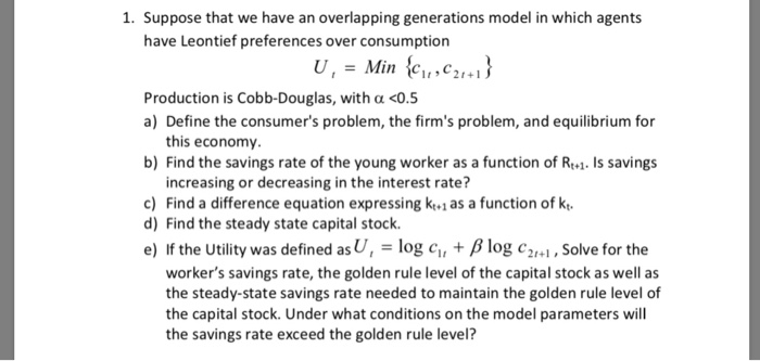 Solved 1. Suppose that we have an overlapping generations | Chegg.com