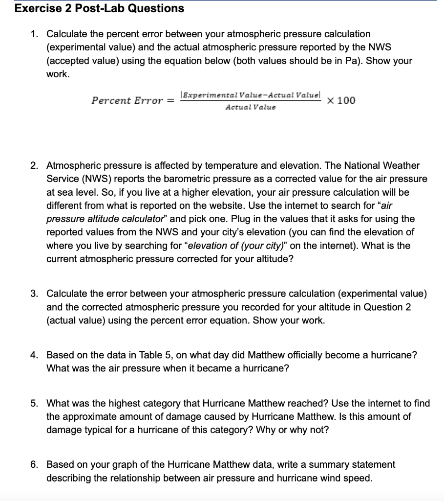 Solved Exercise 2 Post-Lab Questions 1. Calculate the | Chegg.com