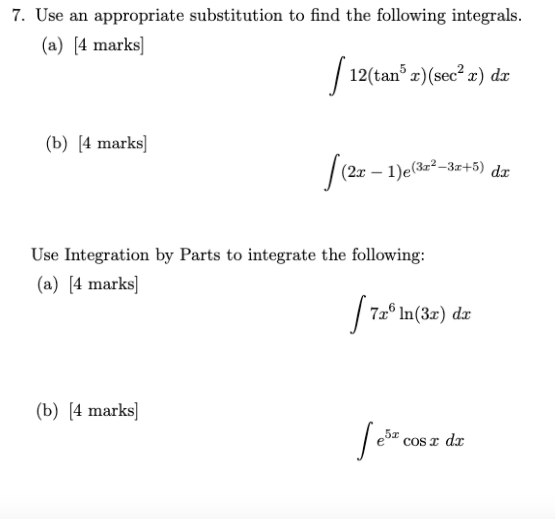 Solved Use an appropriate substitution to find the following | Chegg.com