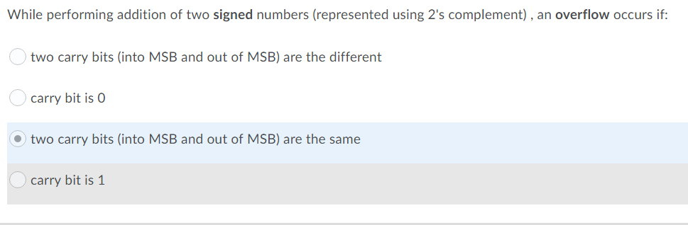 Solved While performing addition of two signed numbers | Chegg.com