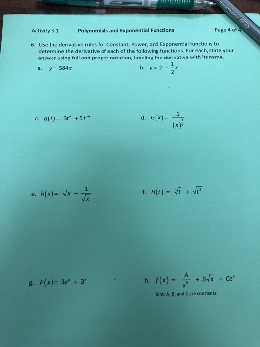 Solved Activity 3.1 Polynomials and Exponential Functions | Chegg.com
