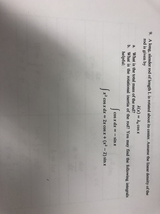 Solved 9. A long, slender rod of length L is rotated about | Chegg.com