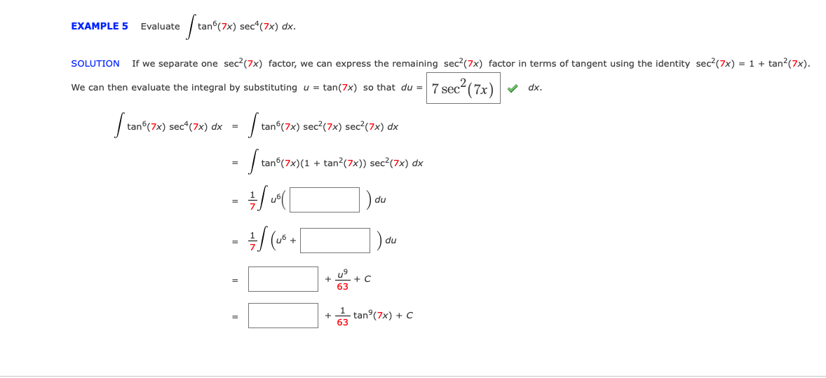 Solved EXAMPLE 5 Evaluate SOLUTION I tan tan (7x) sec (7x) | Chegg.com