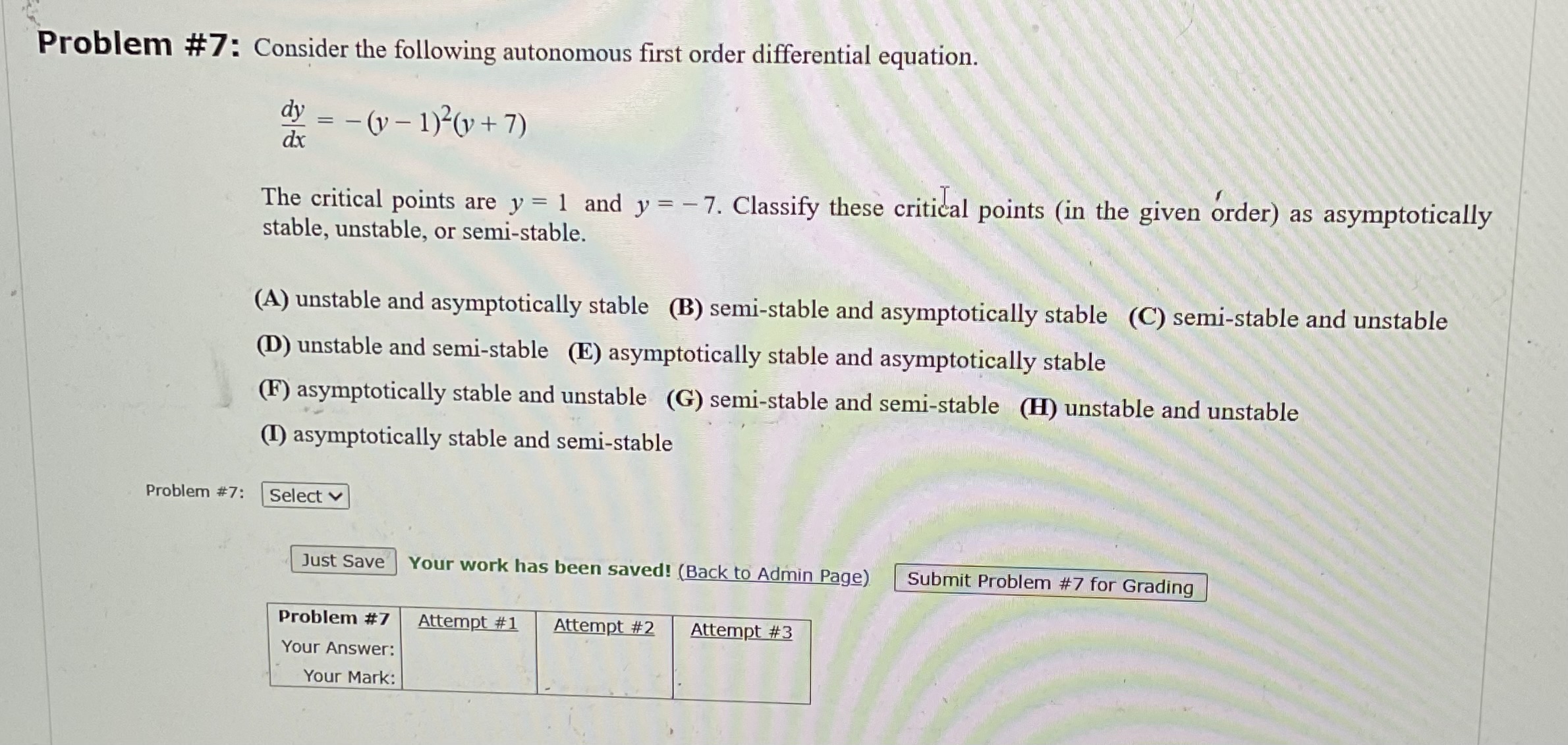 Solved Problem #7: Consider the following autonomous first | Chegg.com