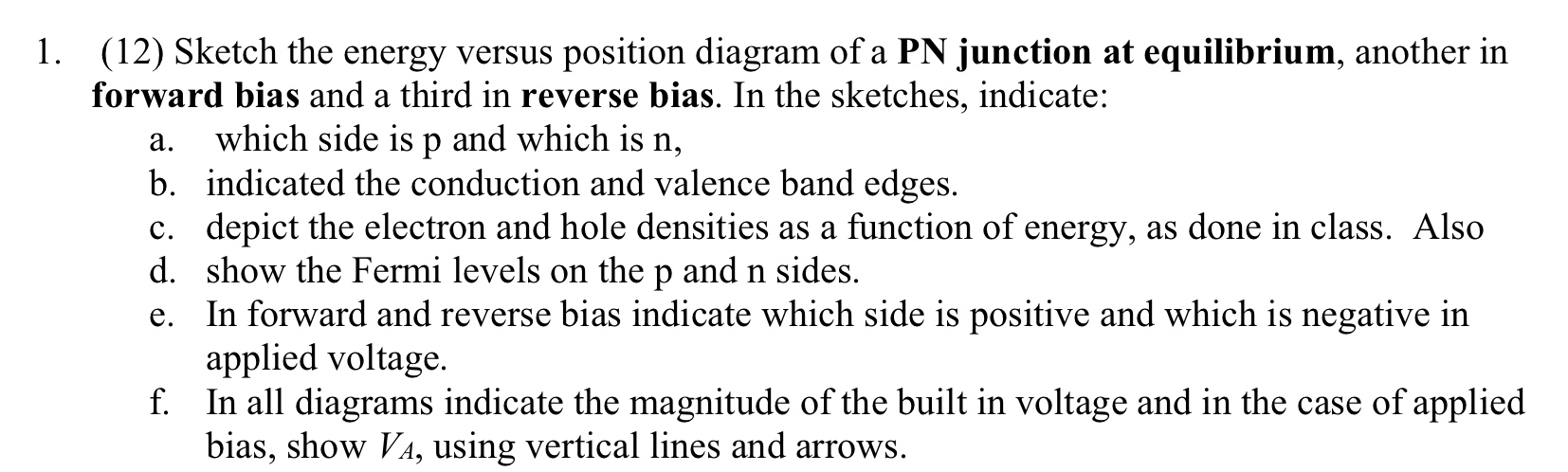 Solved 1. (12) Sketch the energy versus position diagram of | Chegg.com