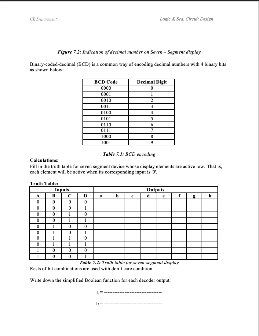 Solved Ce Department Logic And Seg Circuit Design Digital 