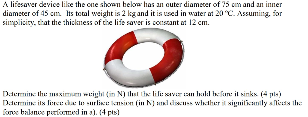 A lifesaver device like the one shown below has an | Chegg.com