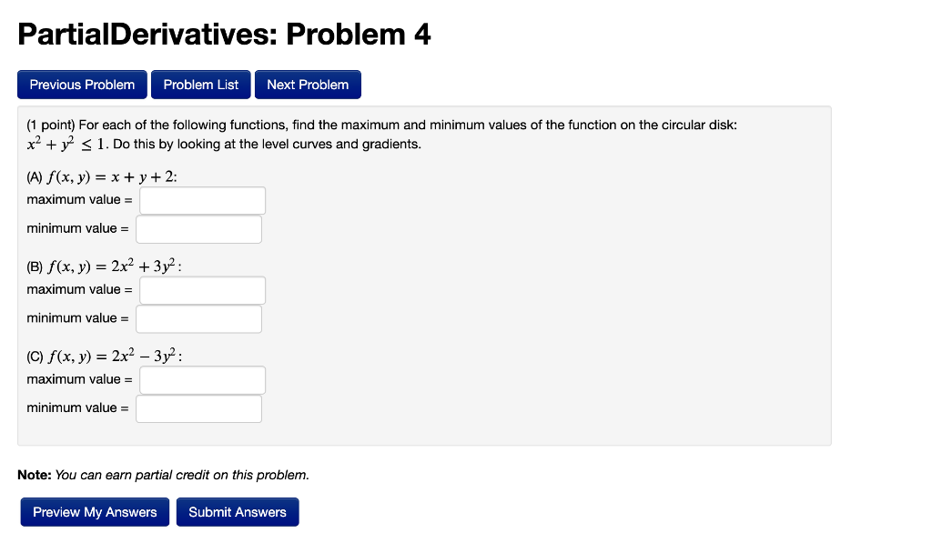 Solved (1 point) For each of the following functions, find | Chegg.com