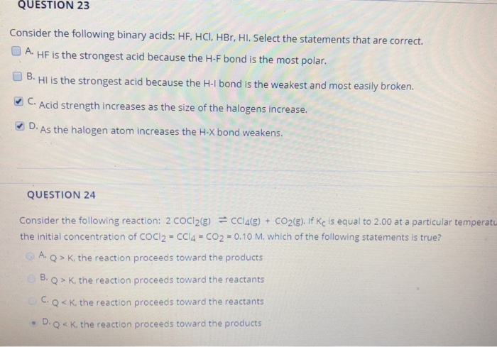 Solved QUESTION 23 Consider the following binary acids: HF, | Chegg.com