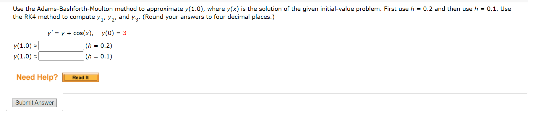 Solved Use the Adams-Bashforth-Moulton method to approximate | Chegg.com