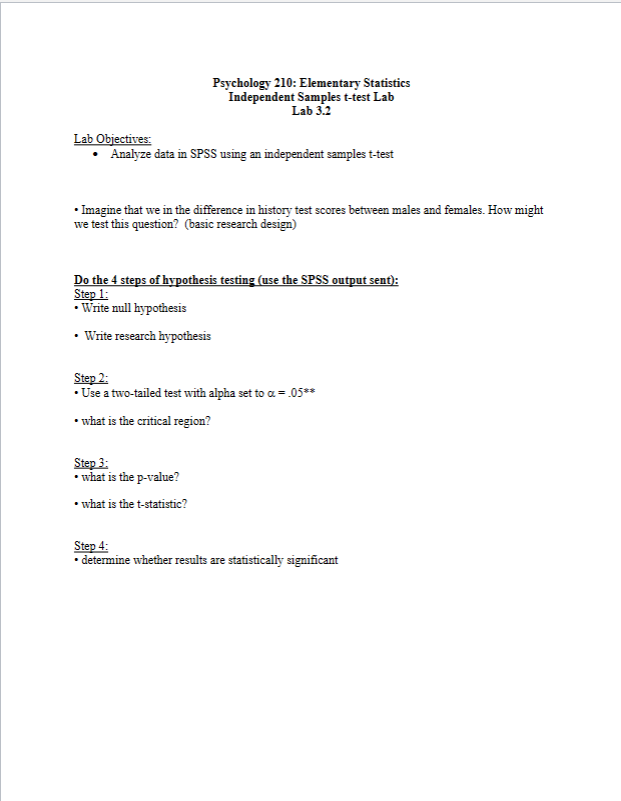 [solved] Lab Objectives Analyze Data In Spss Using An I