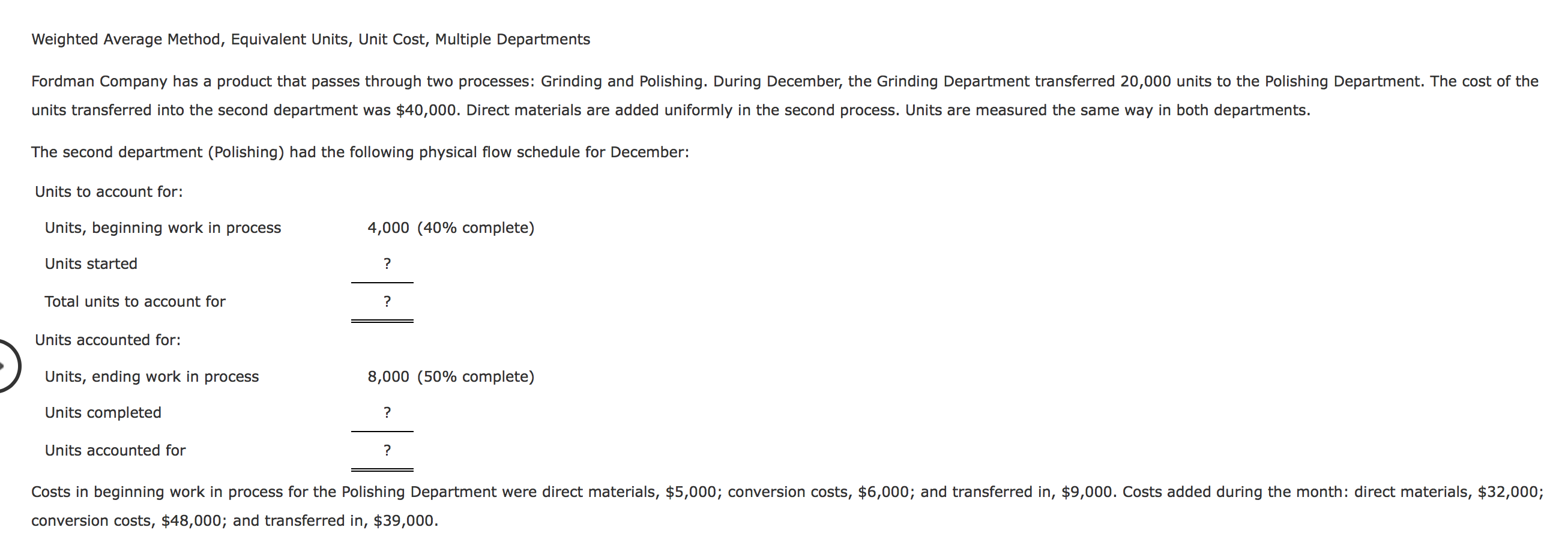 Solved Weighted Average Method, Equivalent Units, Unit Cost, | Chegg.com