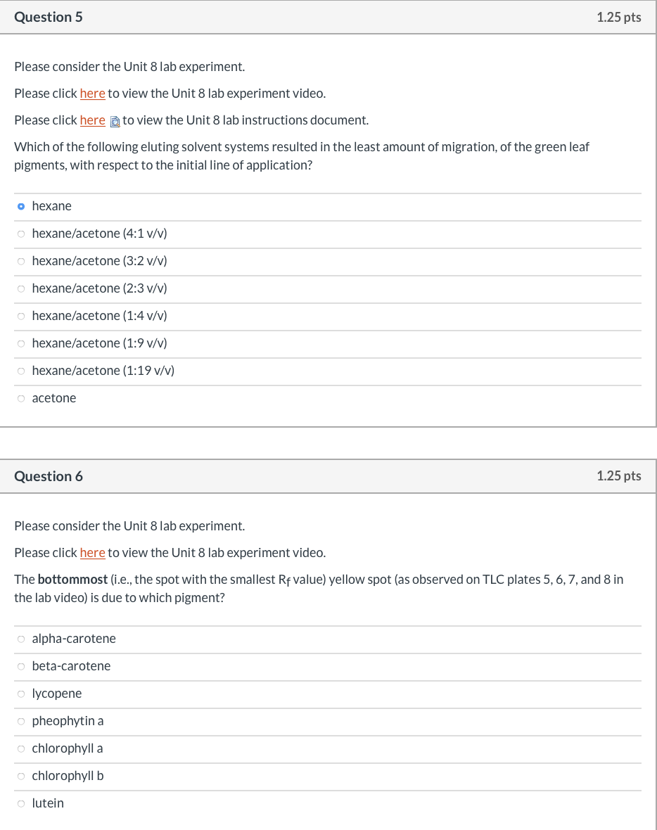 Question 5 1.25 pts Please consider the Unit 8 lab | Chegg.com