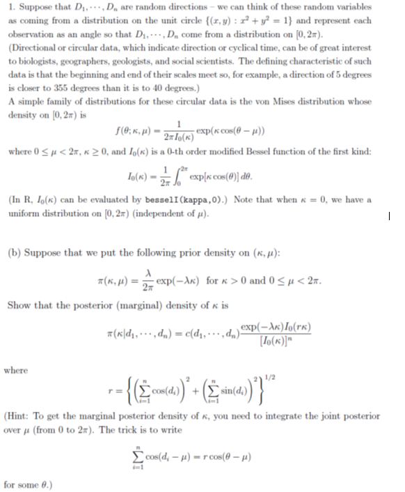 Solved 1. Suppose that D...., D. are random directions - we | Chegg.com