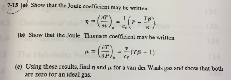 Solved 7-15 (a) Show that the Joule coefficient may be | Chegg.com